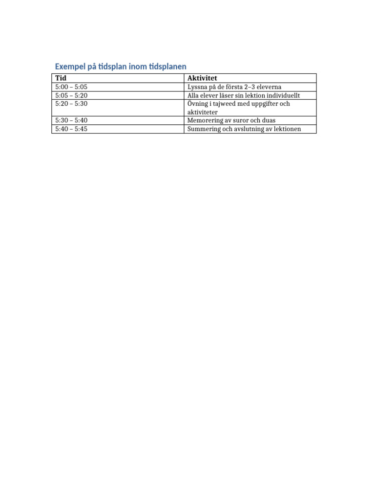 Exempel Tidsplan Dugsi | PDF