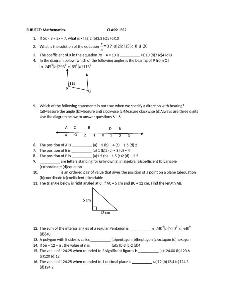 Jss2 Mathematics | PDF | Equations | Mathematics