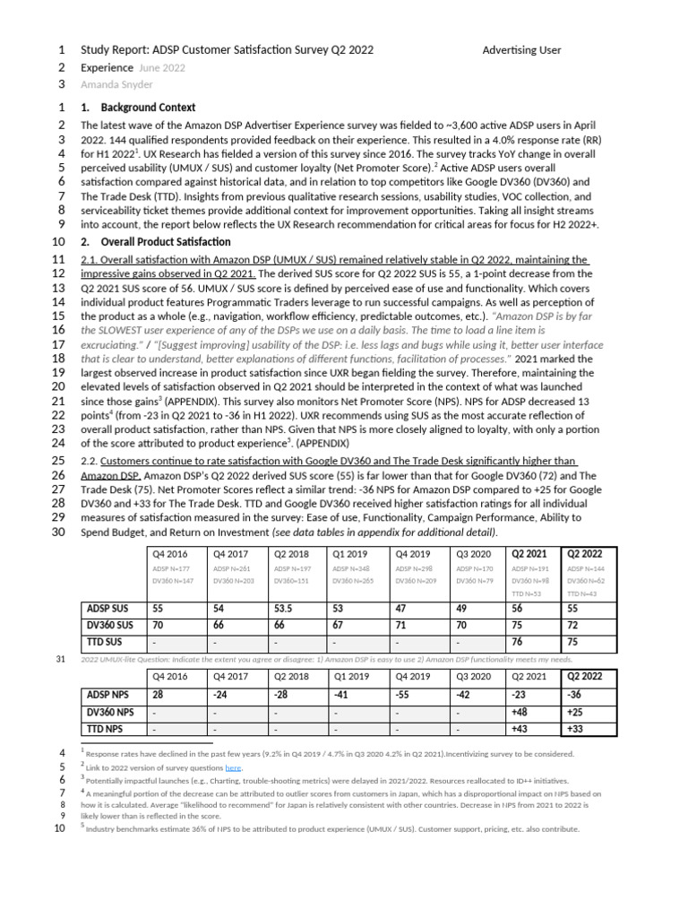 Amazon DSP User Satisfaction Analysis | PDF | Usability | Customer Satisfaction