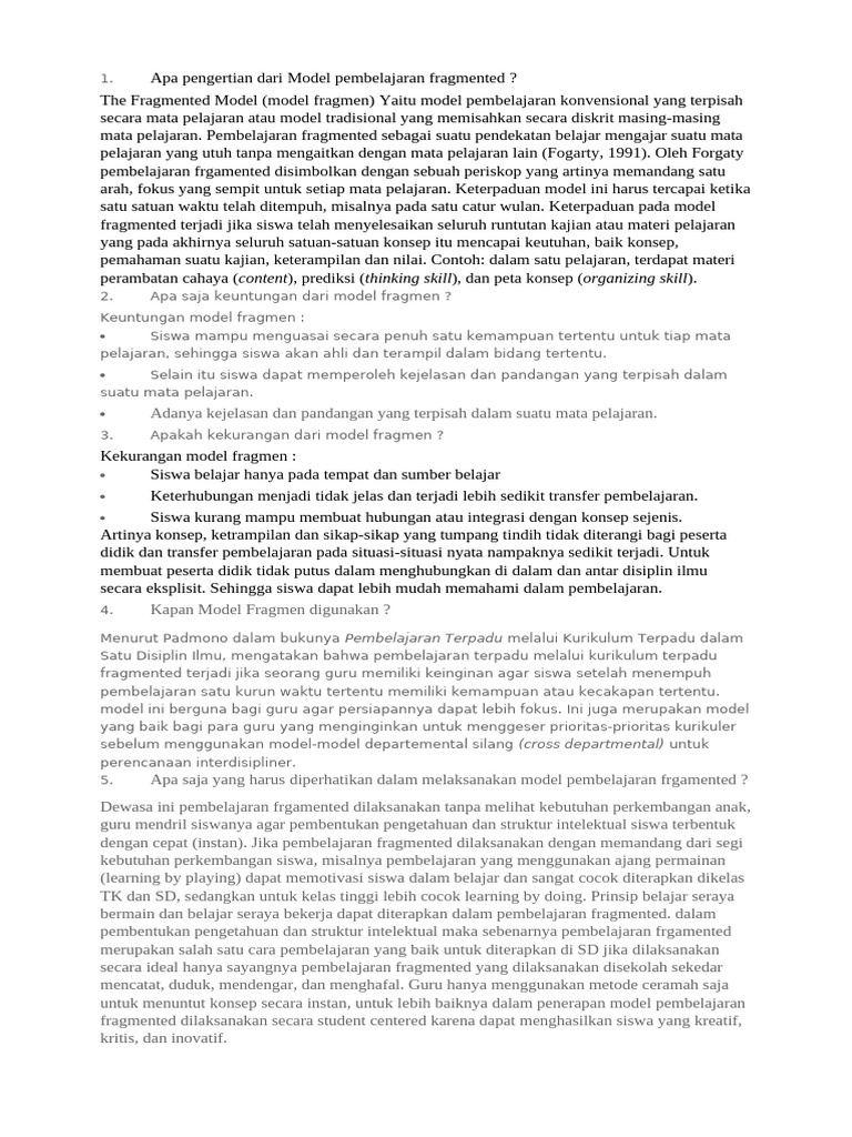 Model Pembelajaran Fragmented | PDF
