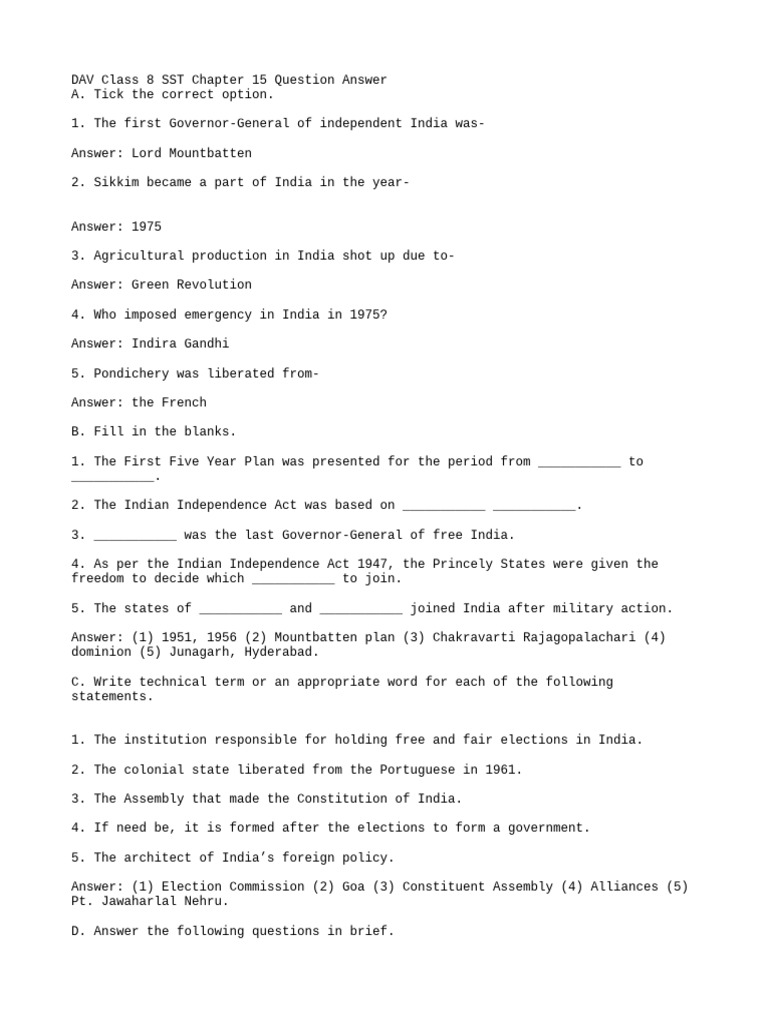 DAV Class 8 SST Chapter 15 Answers | PDF | British Raj | Partition Of India