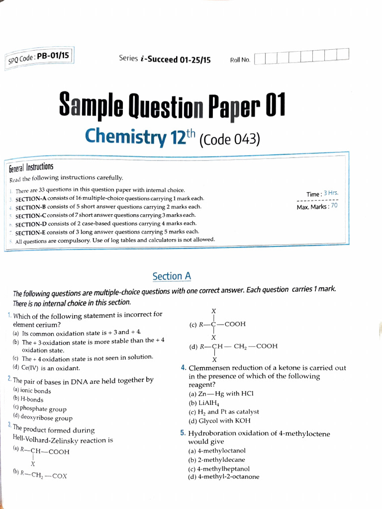Chemistry Sample Paper 01 | PDF | Coordination Complex | Amine