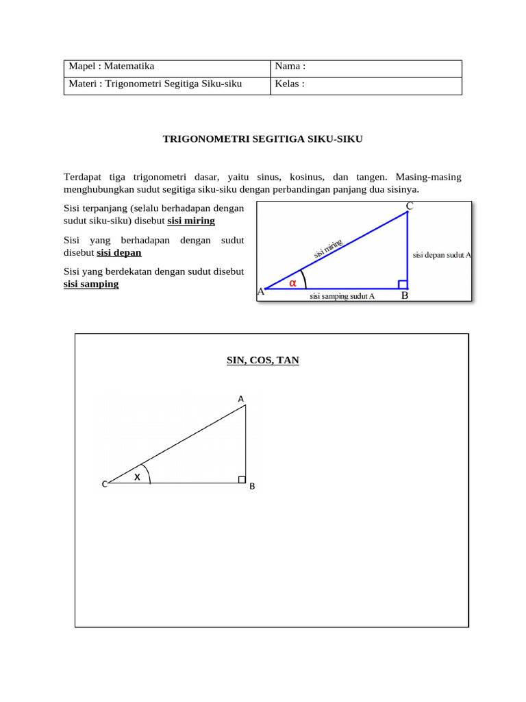 Trigonometri Segitiga Siku | PDF