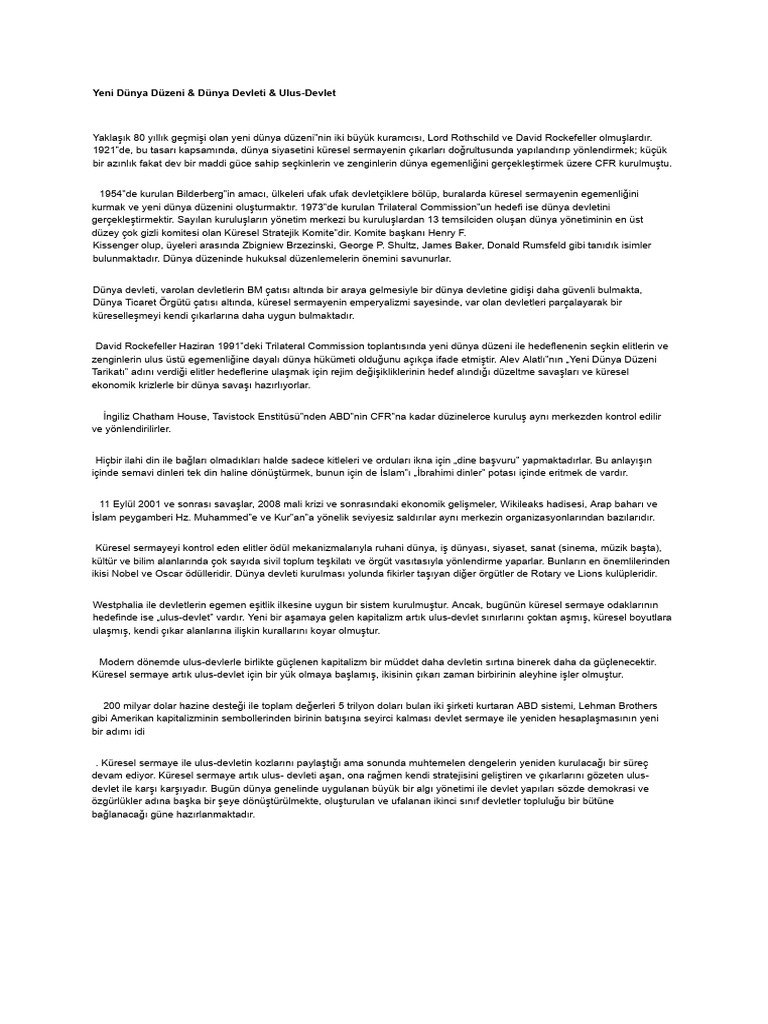 6.yeni Dünya Düzeni & Dünya Devleti & Ulus-Devlet | PDF
