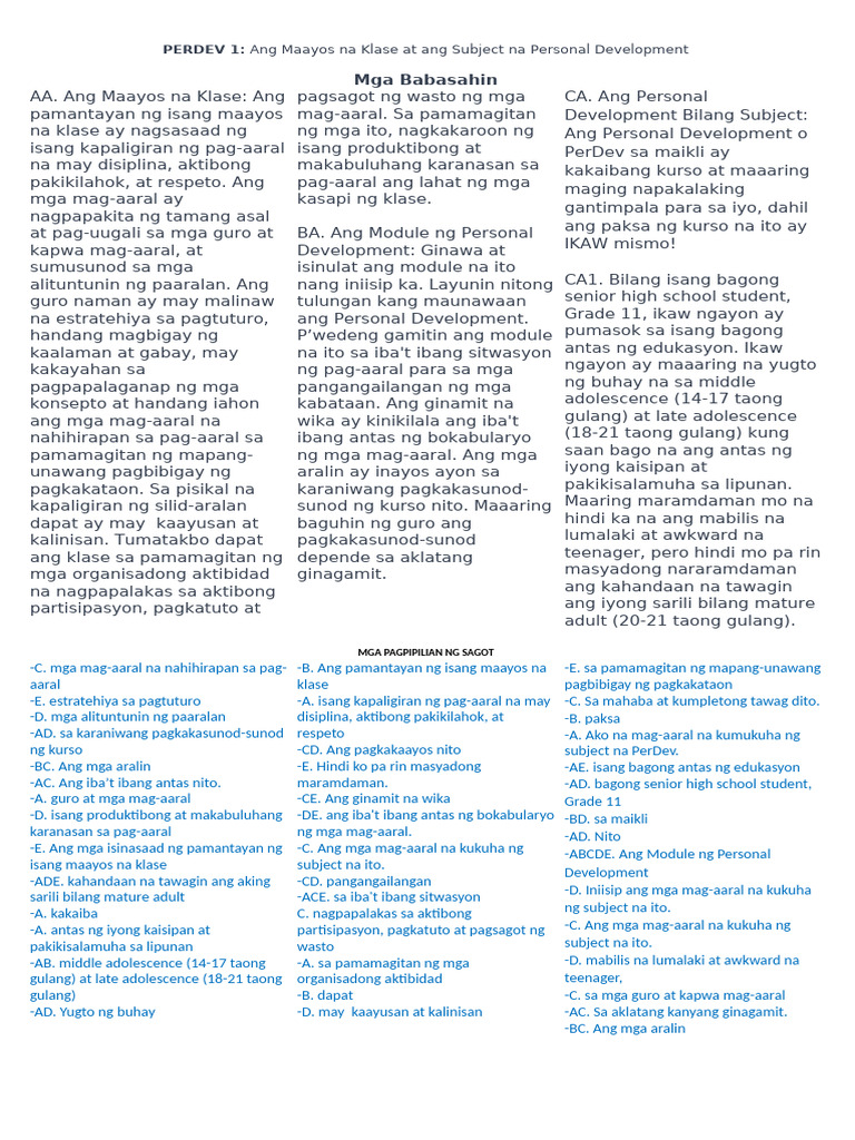 Perdev 1 Students | PDF