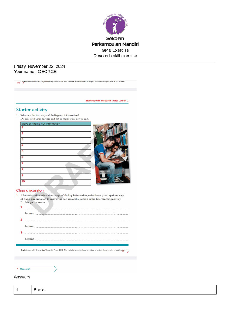 Research Skills Exercise Overview | PDF