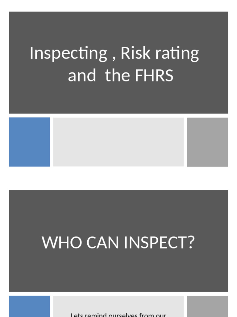 Inspecting, Risk Rating and FHRS 2024 25 | PDF | Food Safety ...