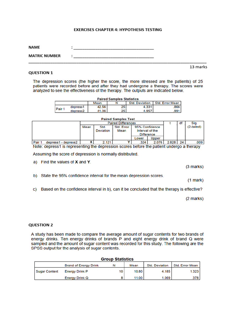 Exercises Chapter 4hypothesis Testing 1 Pdf 
