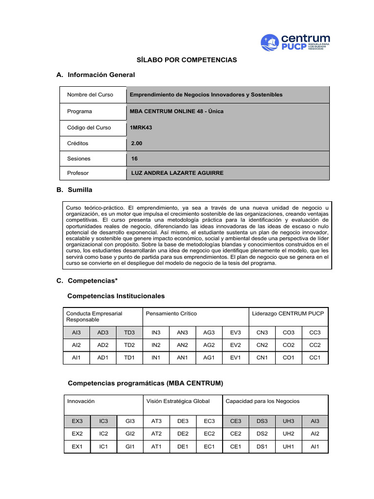 00 - 240614 - Sílabo Emprendimientos de Negocios Innovadores y Sostenibles | PDF | Contabilidad ...