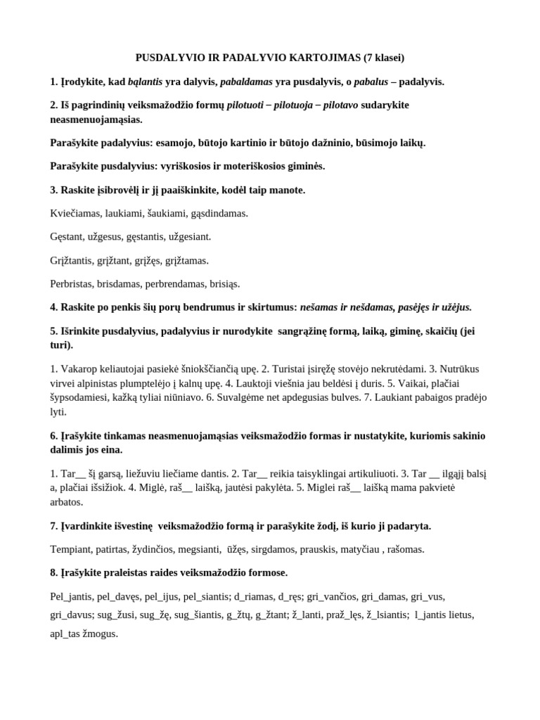 Pusdalyvio Ir Padalyvio Kartojimas | PDF
