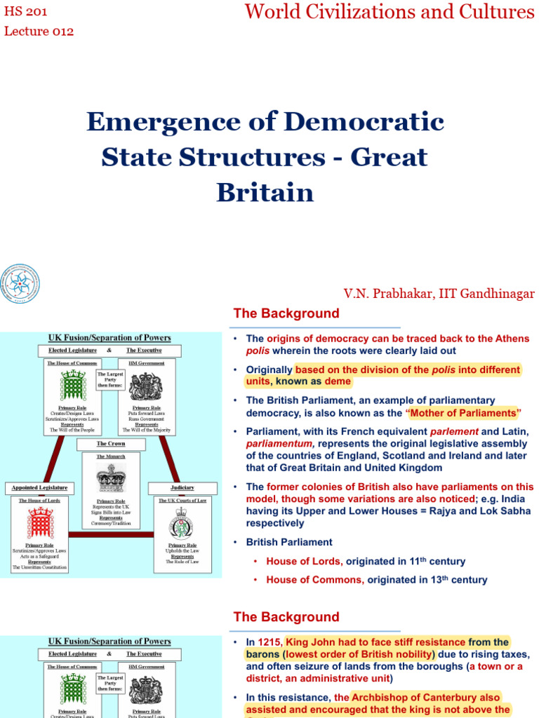 Day 012 Emergence of Democratic State Structures - Great Britain and ...