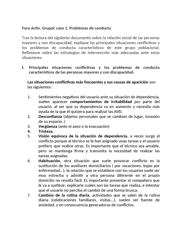 Foro Activ Grupal - Caso 1 | PDF | Comportamiento | Primeros auxilios