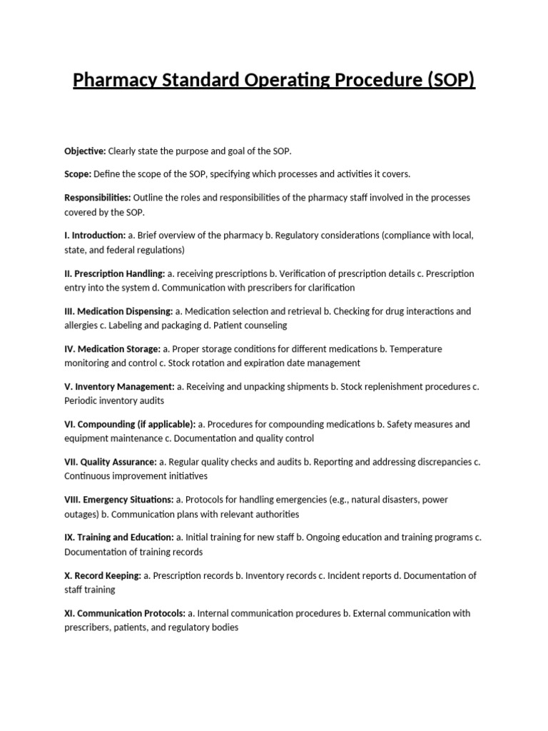 SOP-Pharmacy | PDF | Pharmacy | Medical Prescription