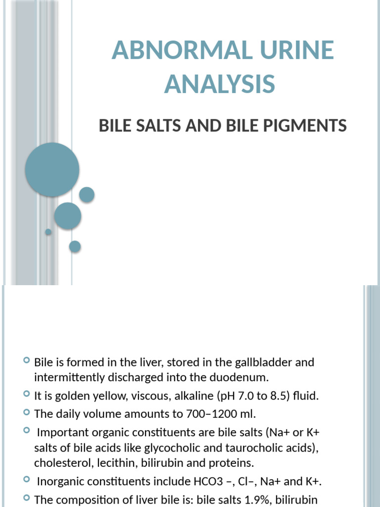 ABNORMAL URINE ANALYSIS- Bile salts and pigments | PDF | Bile ...