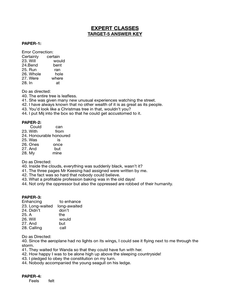 Target-5 Answer Key Overview | PDF