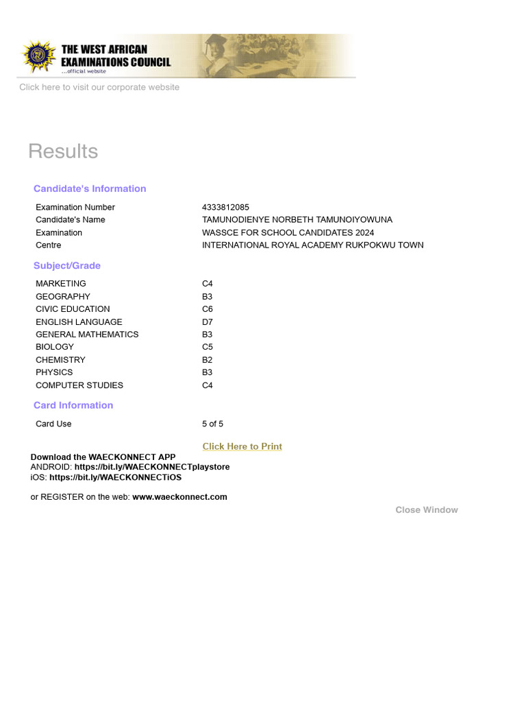 Waecdirect Online - Results 2 | PDF
