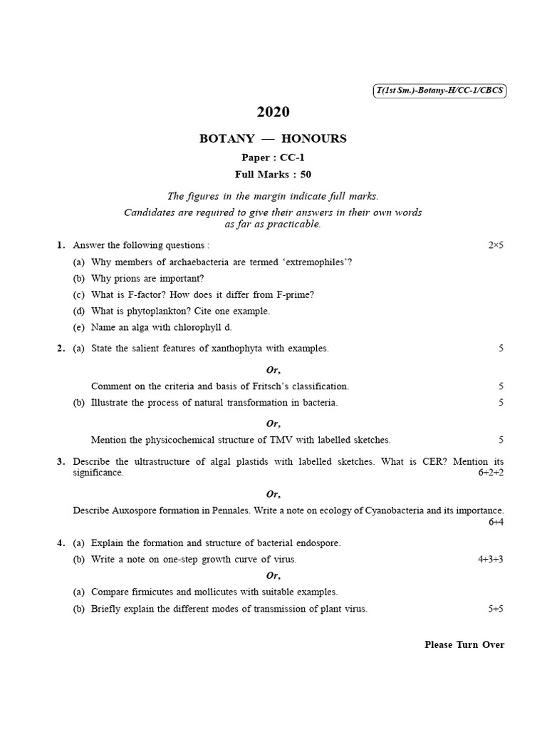 Sem-1 10 BSC Hons Botany cc-1-0262 | PDF | Algae | Bacteria