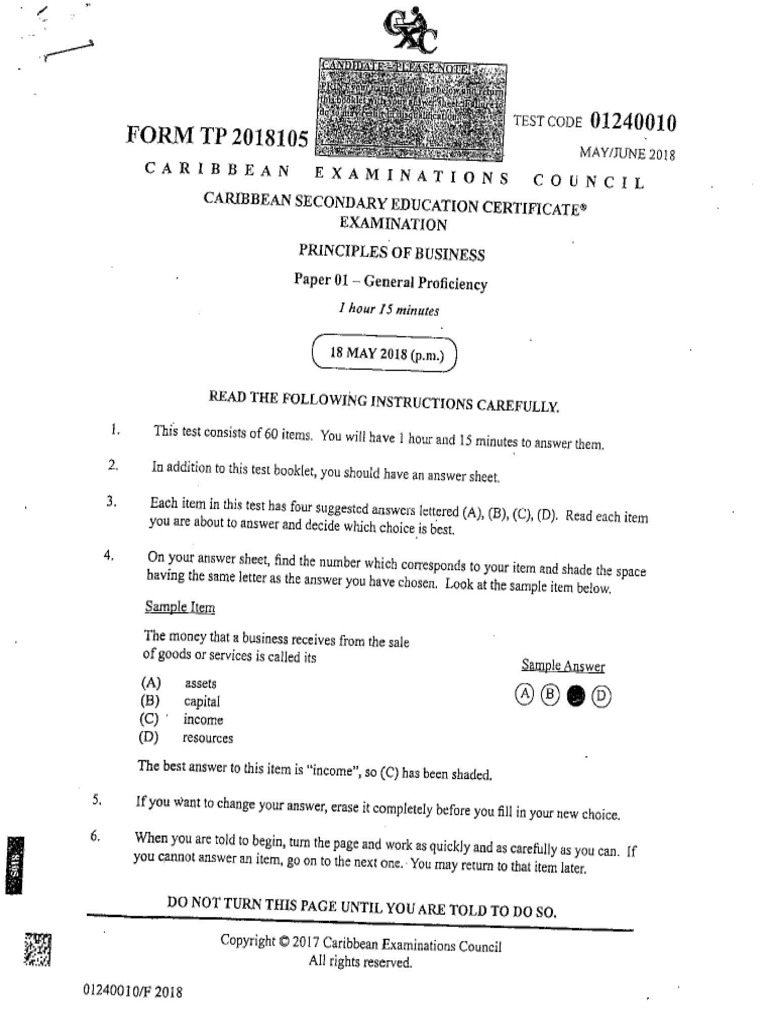POB Answer Key June 2018 p1 | PDF