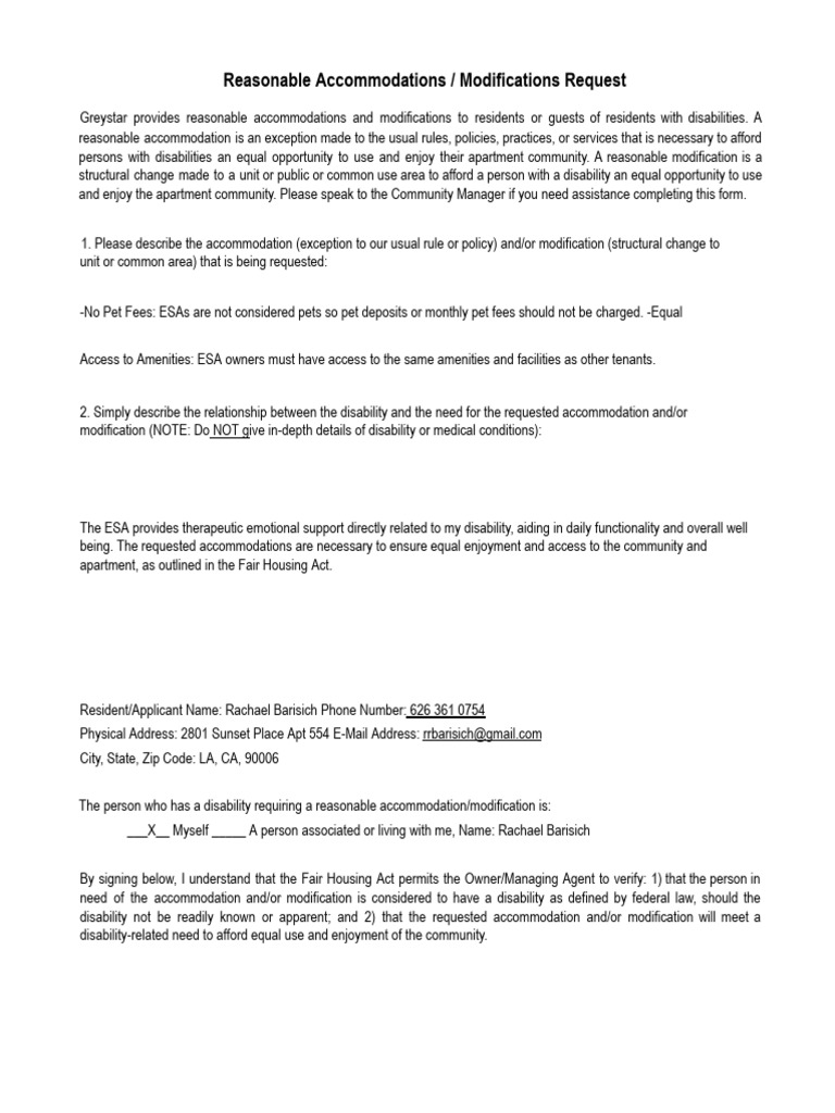 Reasonable Accommodations Modification Request Form Updated | PDF | Disability | Justice