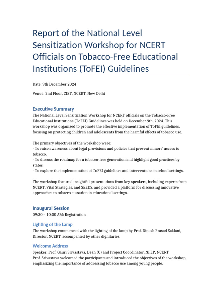 National Level Sensitization Workshop Report | PDF