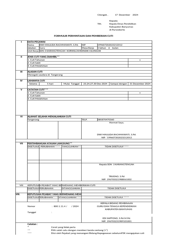 Pengajuan Cuti Tahunan 2024 Rachma | PDF