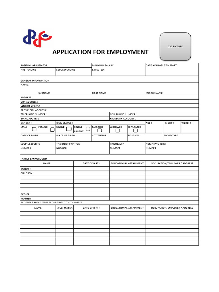 Employment Application Form Template | PDF