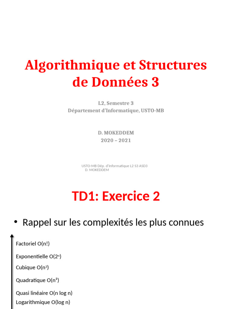 Présentation Contenant Le Corrigé de Certains Exercices Sur La Complexité | PDF | Sciences ...