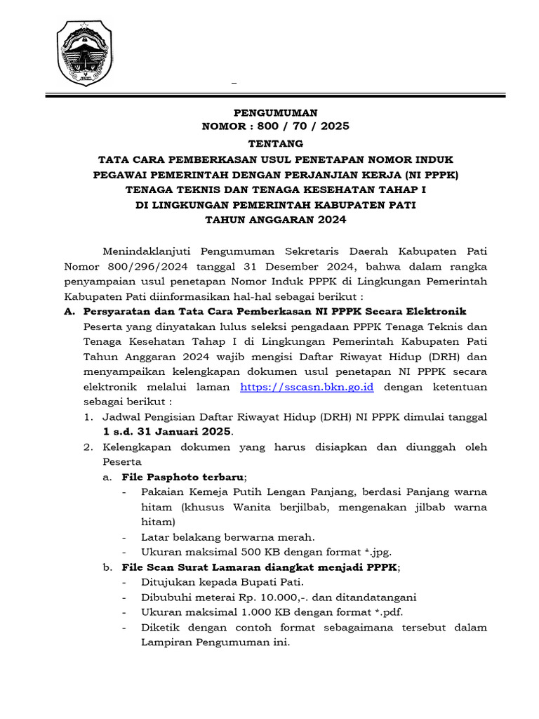 Full Pengumuman Tata Cara Pemberkasan | PDF