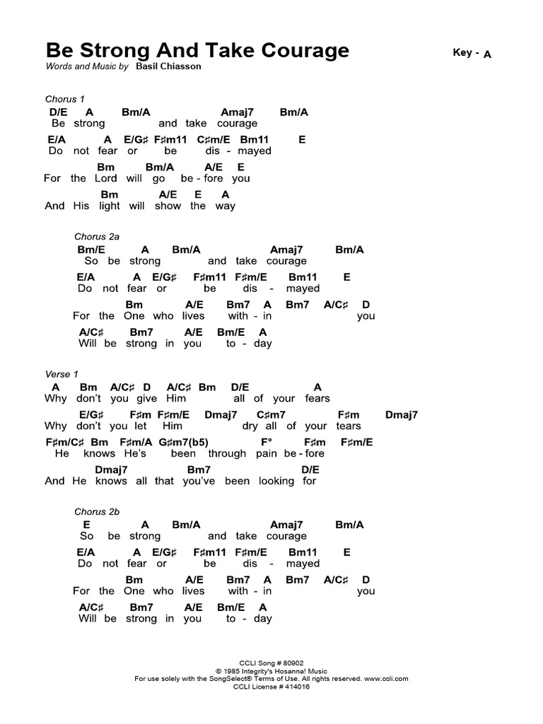 Be Strong and Take Courage - Key of A Chords | PDF
