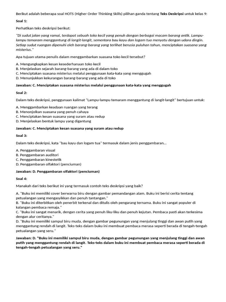 Berikut Adalah Beberapa Soal HOTS | PDF