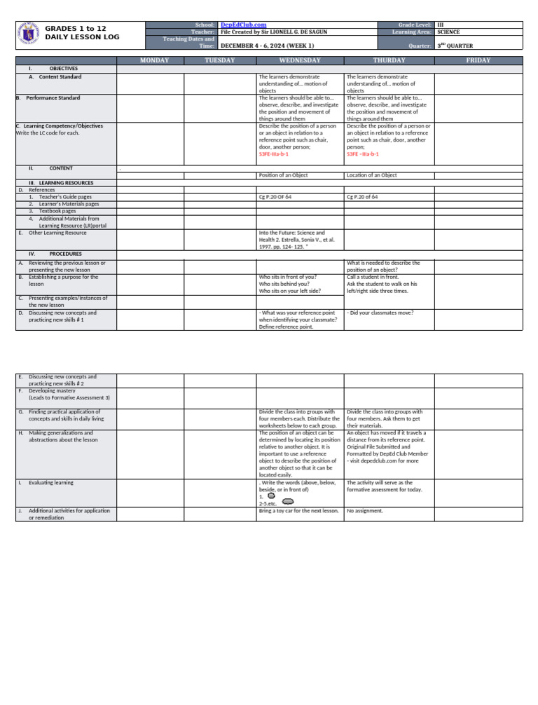 DLL_SCIENCE 3_Q3_W1 (1) | PDF | Learning | Human Communication