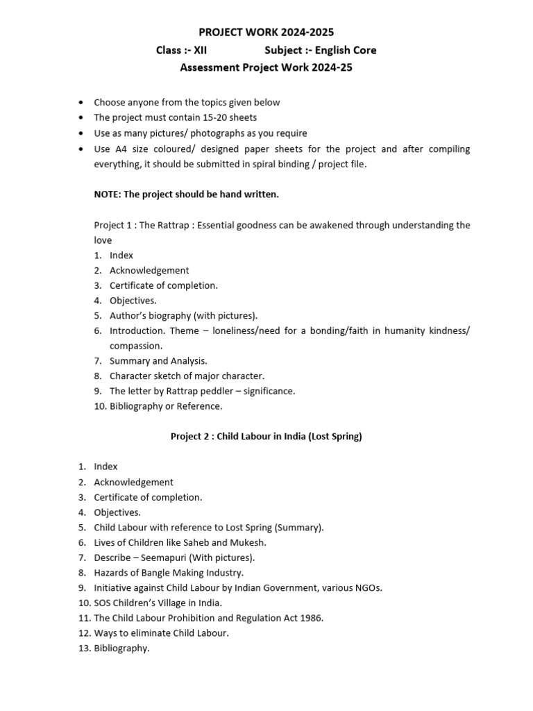 Project Work 2024 (English Core) | PDF
