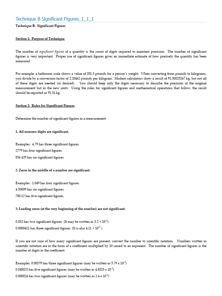 Laboratory - Technique B Significant Figures - 1 - 1 - 1 - Chemistry ...