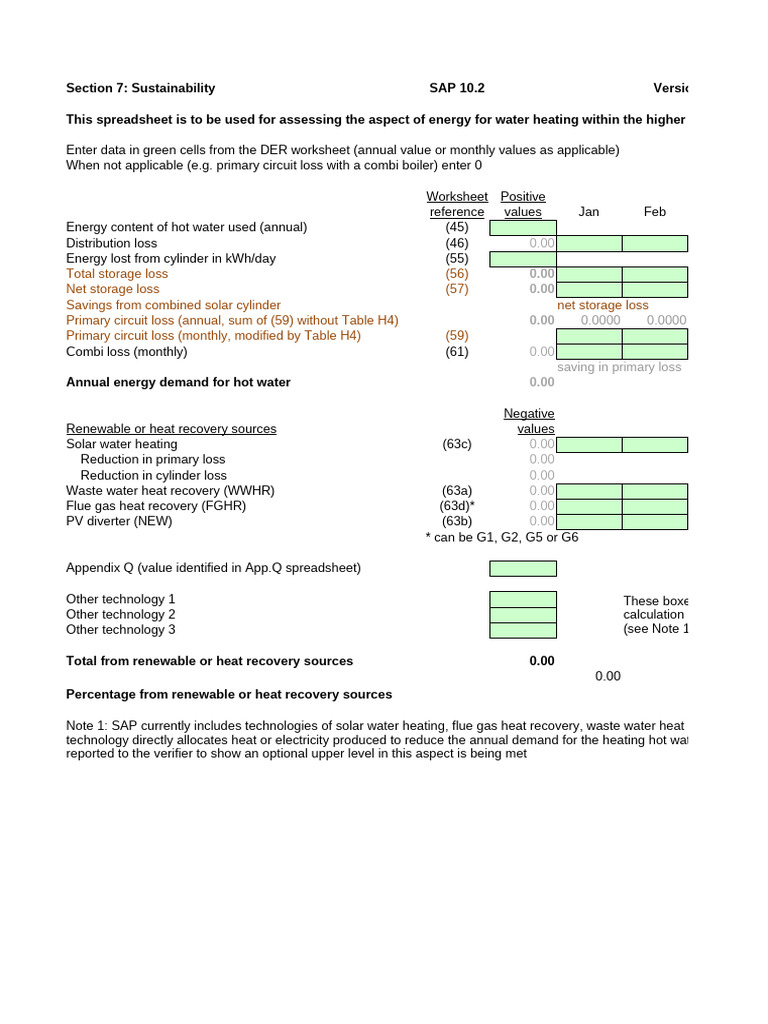 Section 7 Calculator For SAP 10 2 | PDF | Water Heating | Solar Power