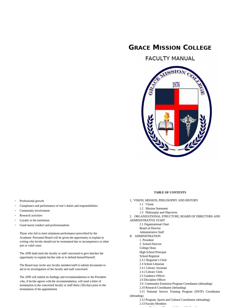 GMC Faculty Manual | PDF | Employment | Parental Leave
