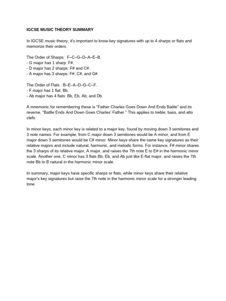 IGCSE Music Theory cambridge | PDF