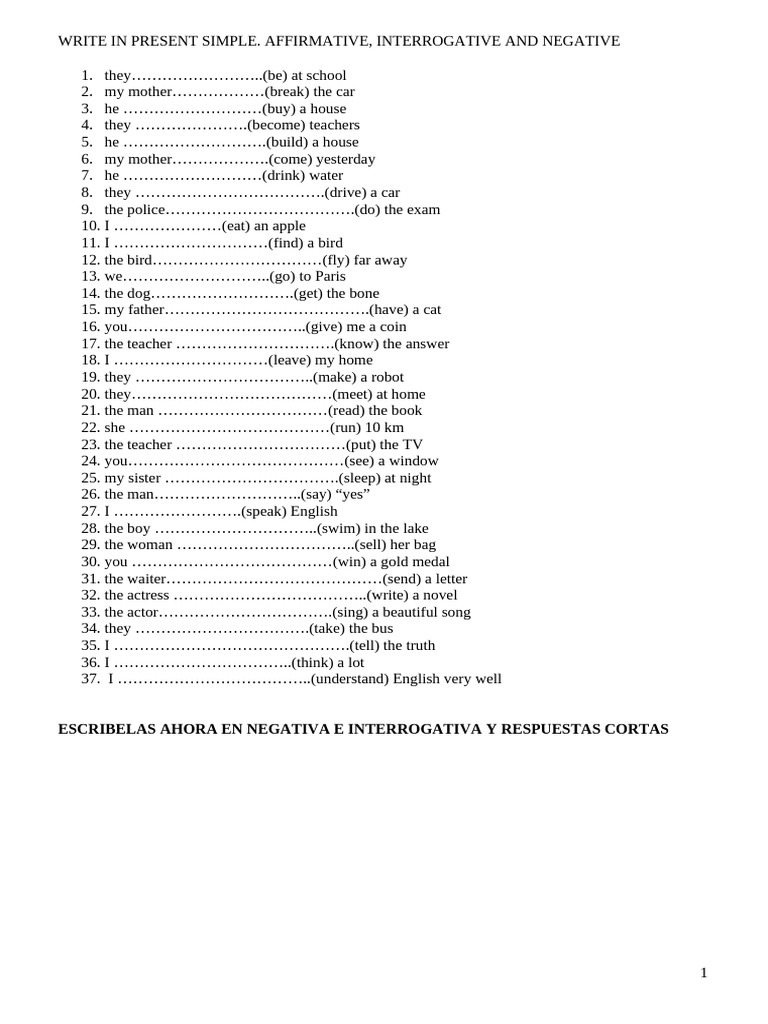 Present Simple: Write Exercises | PDF