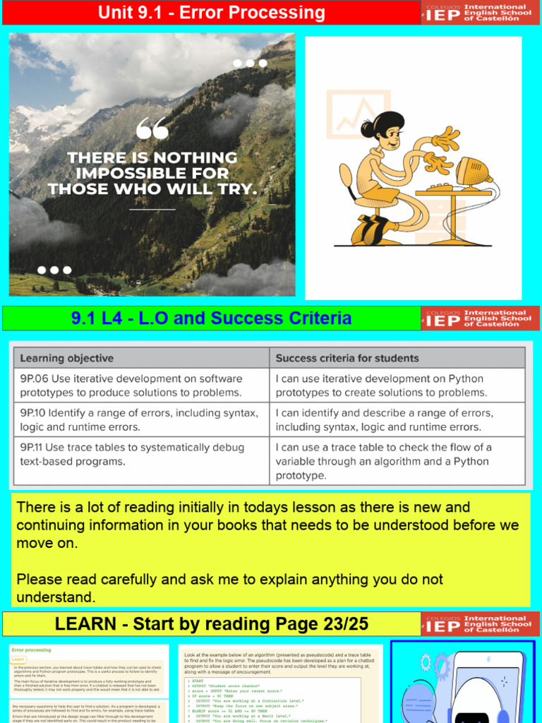 L4 9.1 STUDENT Error Processing (Trace Tables) | PDF | Computing | Computer Programming