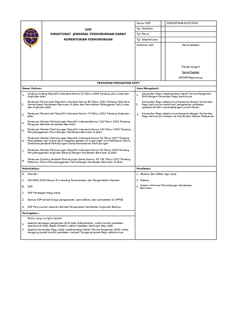 UPPKB 28. SOP Persiapan Pergantian Shift Rev-18-21 | PDF