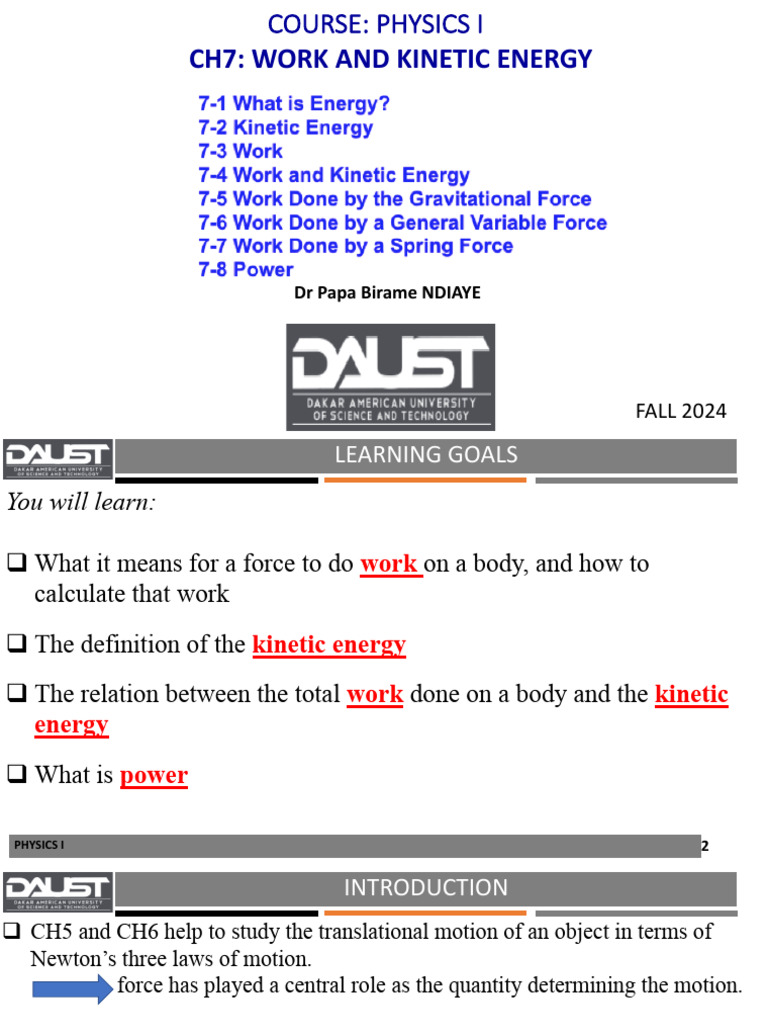 CH7 Work and Kinetic Energy | PDF | Force | Kinetic Energy