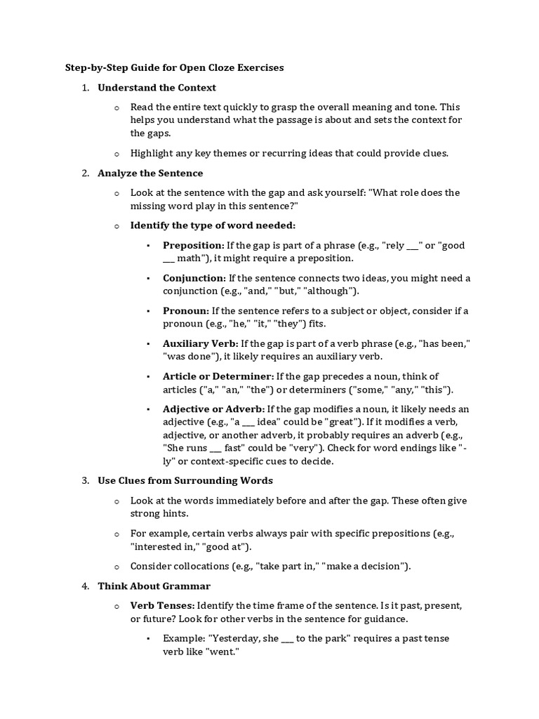 Open Cloze Guide | PDF | Adverb | Verb