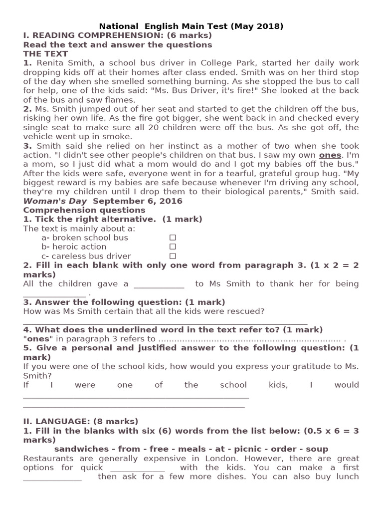 9B National Main Test May 2018 | PDF | Lunch