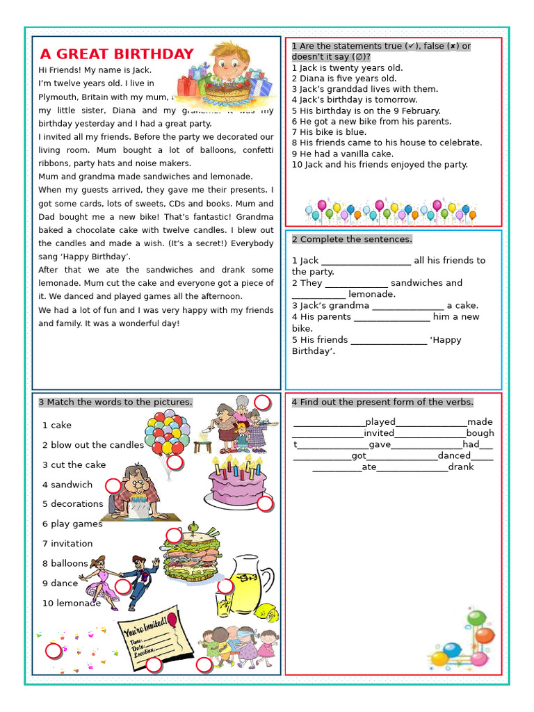 A GREAT BIRTHDAY PARTY READCOMP Esl | PDF
