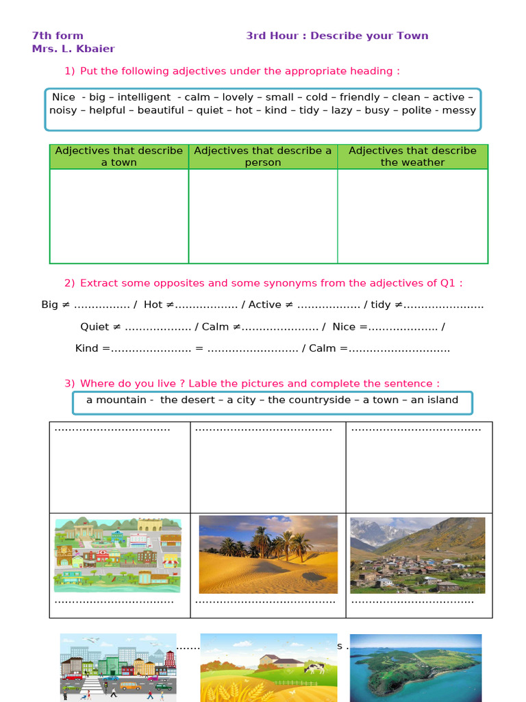 Describing Your Town in 7th Form | PDF