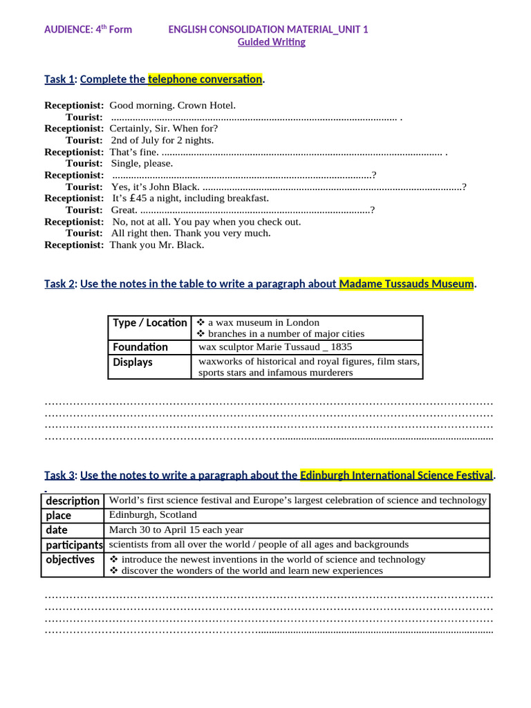 4th Form Guided Writing Tasks | PDF | Linguistics | Linguistic Morphology