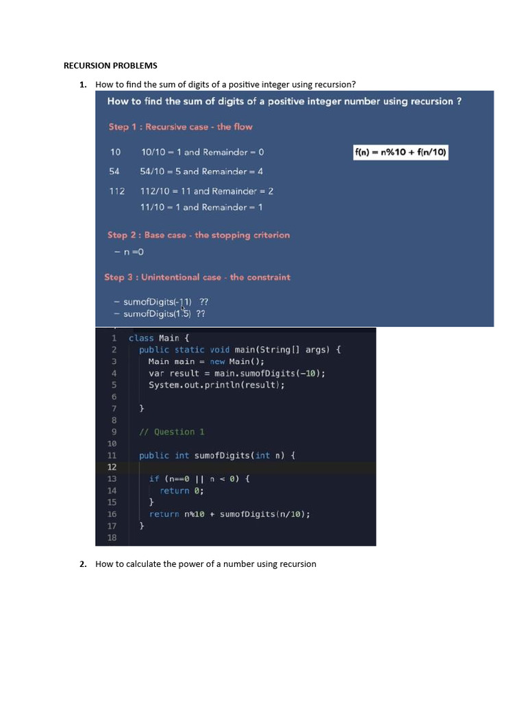 Recursion Problems: Sum, Power, GCD | PDF