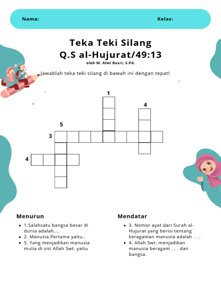 Teka Teki Silang Lembar Kerja Pendidikan Agama Islam Ungu Sederhana ...