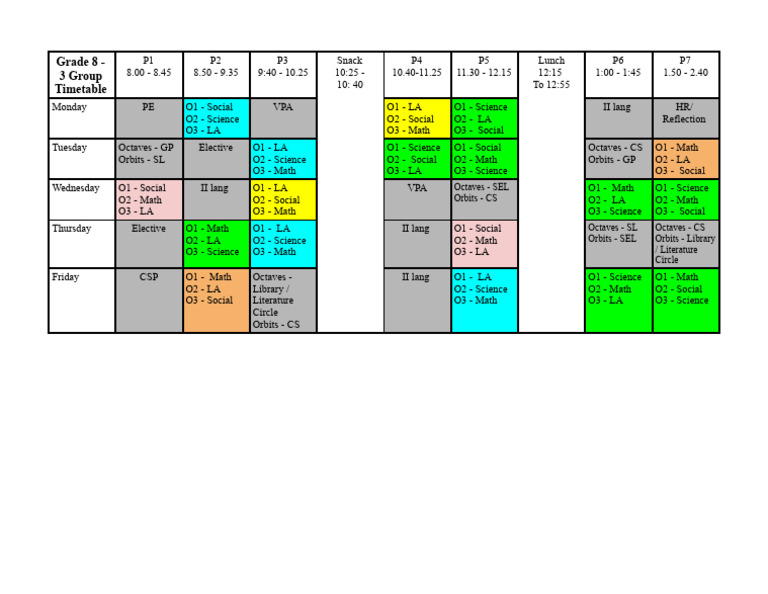 2023-24 Grade 8 Timetable | PDF