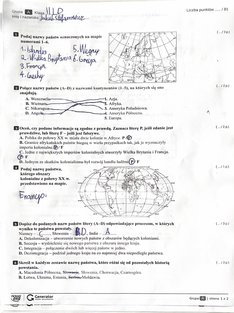 Podaj Nazwy Panstw Oznaczonych Na Mapie | PDF