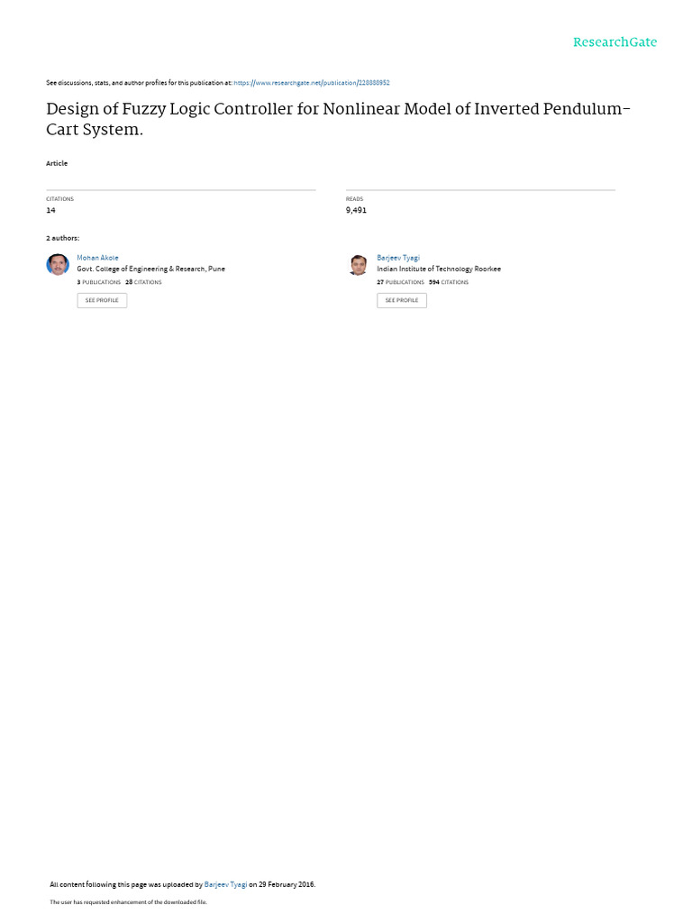 Design_of_Fuzzy_Logic_Controller_for_Nonlinear_Mod | PDF | Control Theory | Fuzzy Logic
